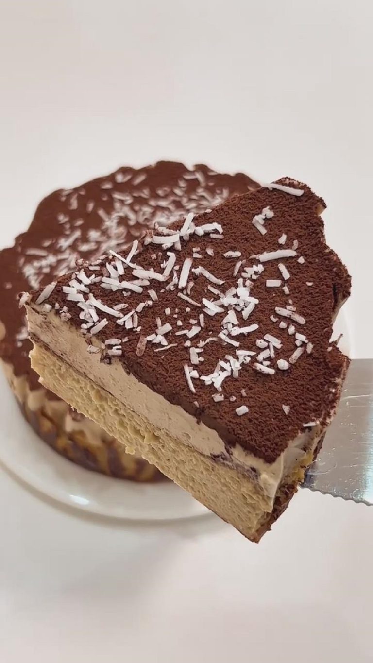 Coffee Basque Cheesecake with Silky Coconut Topping - Cooking With Chun