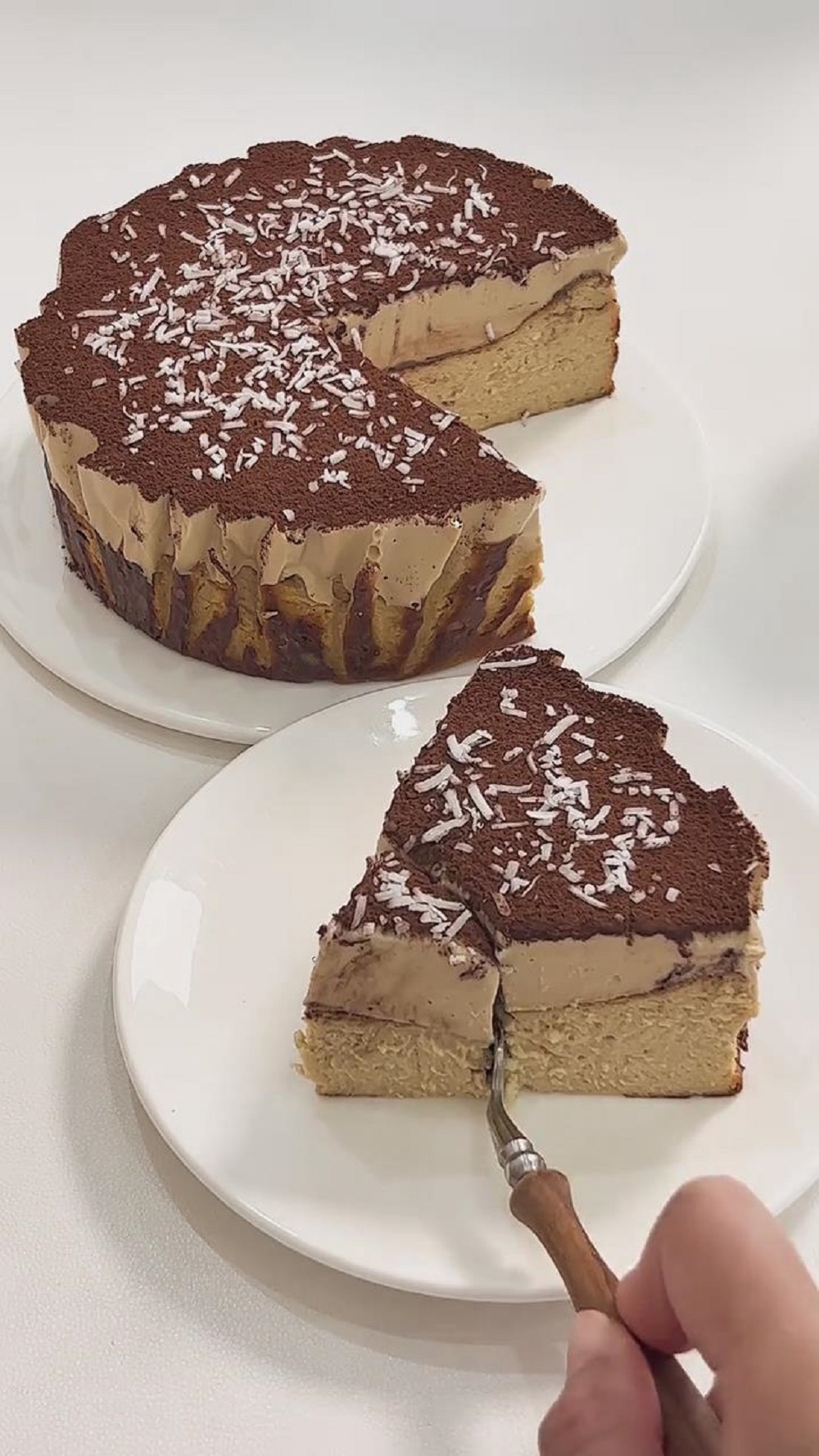 Coffee Basque Cheesecake with Silky Coconut Topping - Cooking With Chun