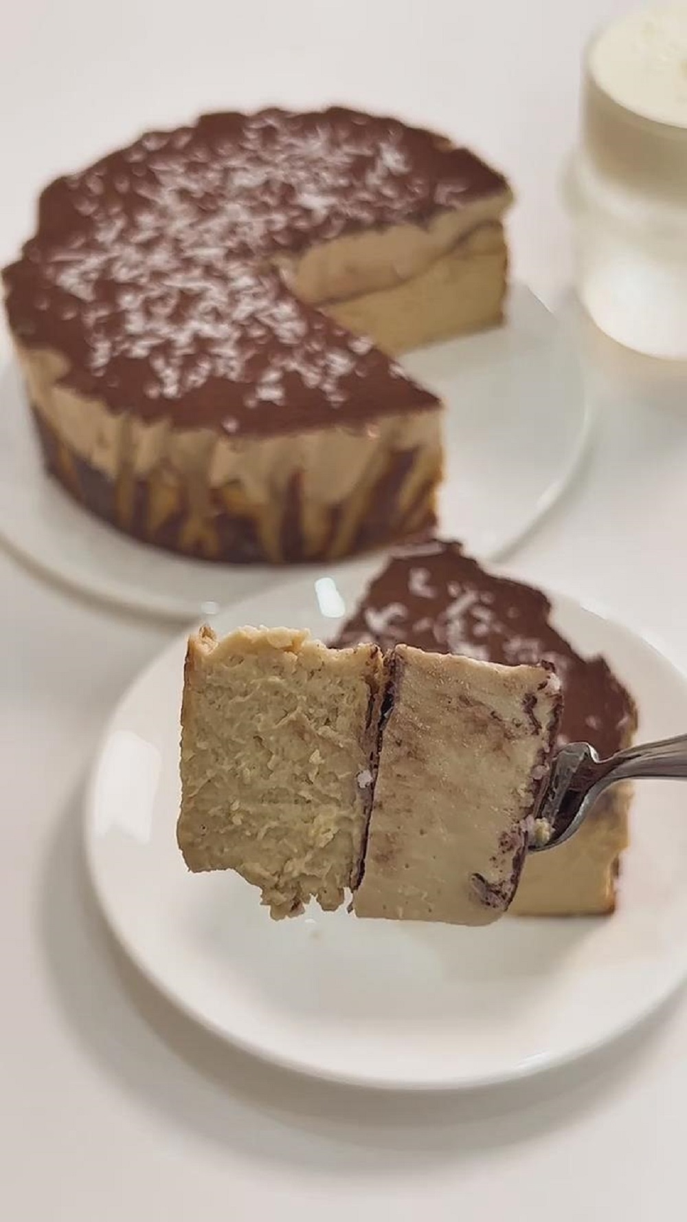 Coffee Basque Cheesecake with Silky Coconut Topping - Cooking With Chun